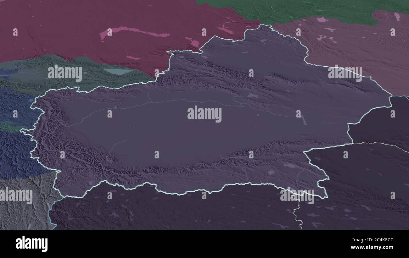 Zoom in on Xinjiang Uygur (autonomous region of China) outlined ...