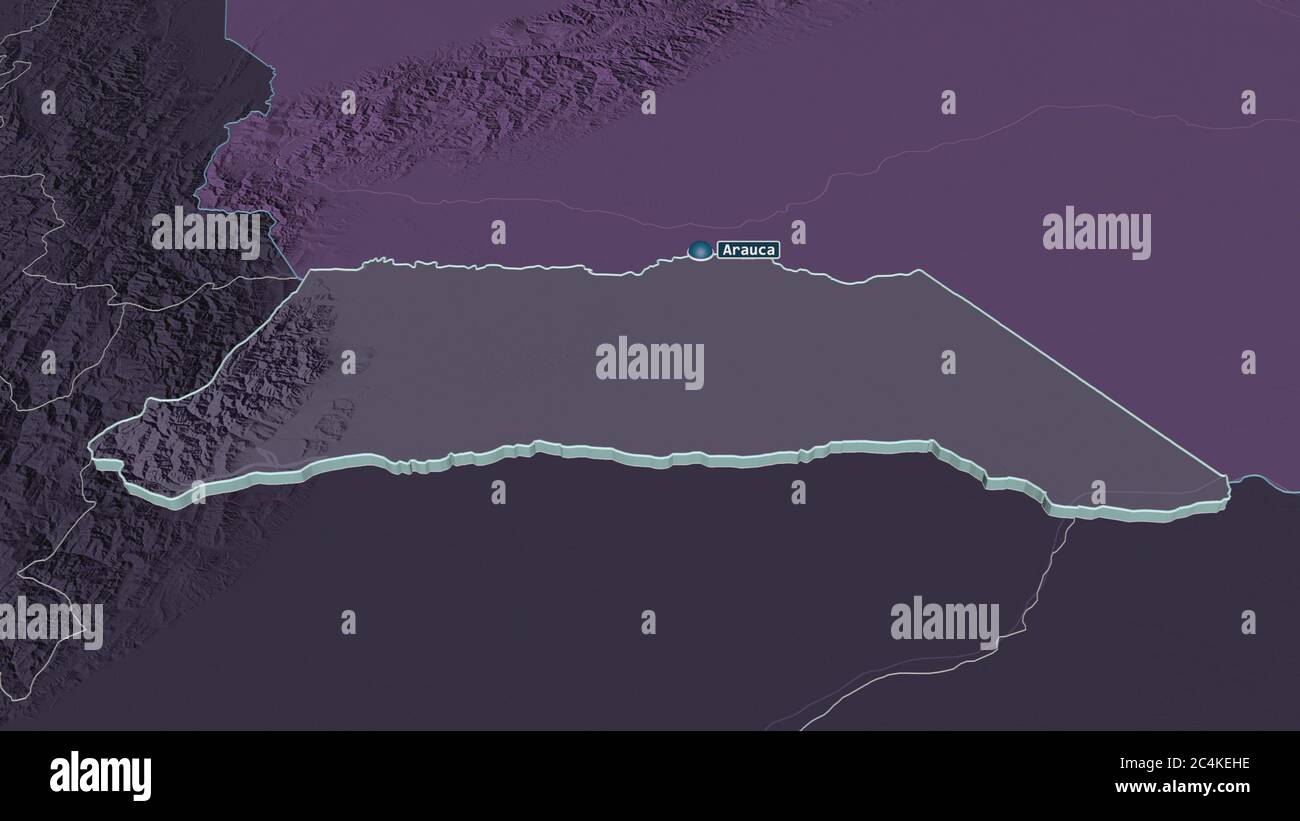 Zoom in on Arauca (intendancy of Colombia) extruded. Oblique ...