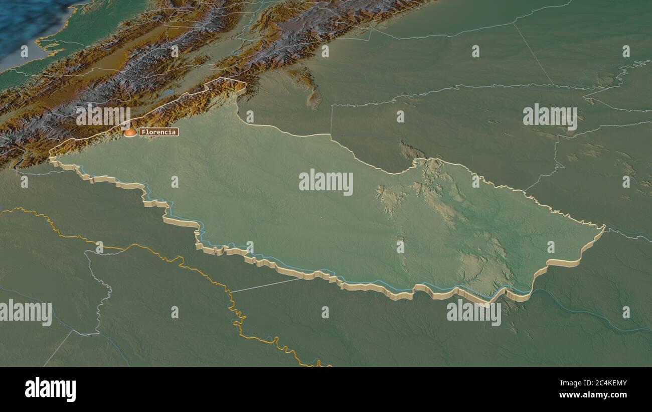 Zoom in on Caquetá (intendancy of Colombia) extruded. Oblique ...