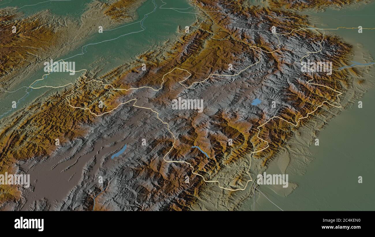 Zoom in on Boyacá (department of Colombia) outlined. Oblique ...