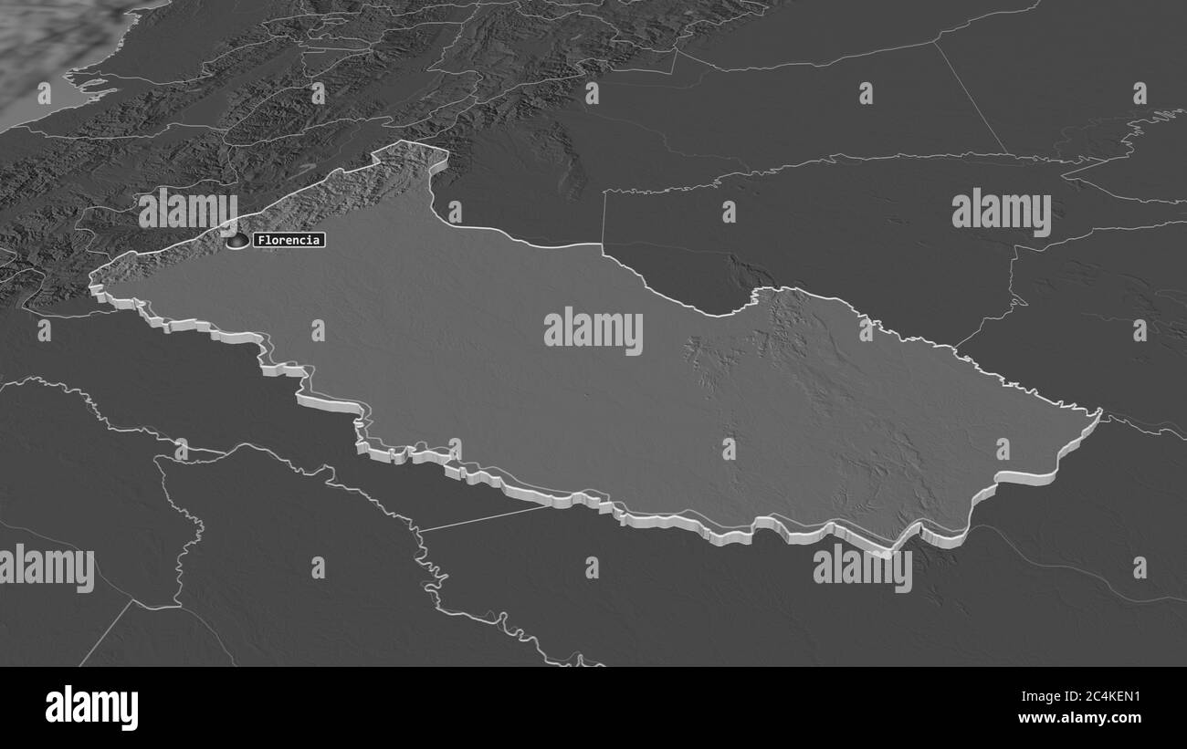 Zoom in on Caquetá (intendancy of Colombia) extruded. Oblique ...