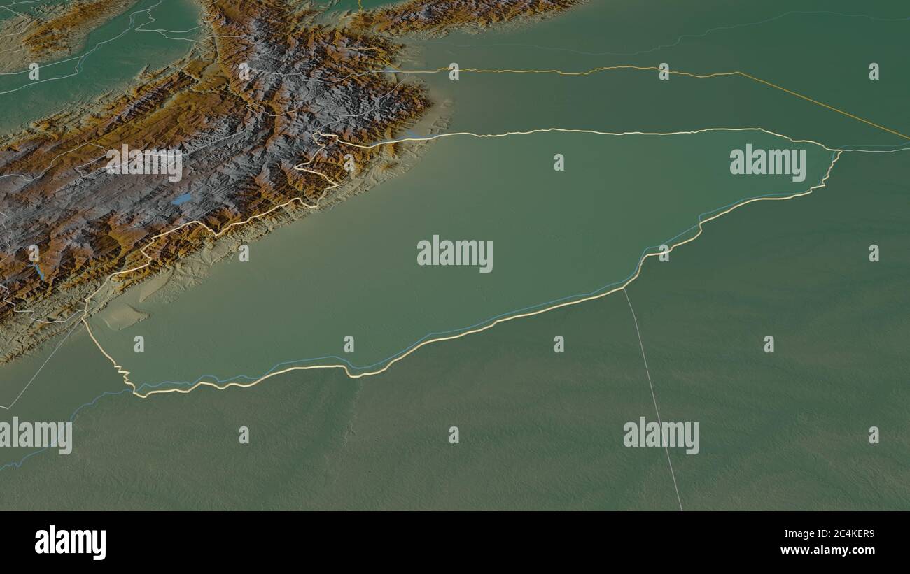 Zoom in on Casanare (intendancy of Colombia) outlined. Oblique ...