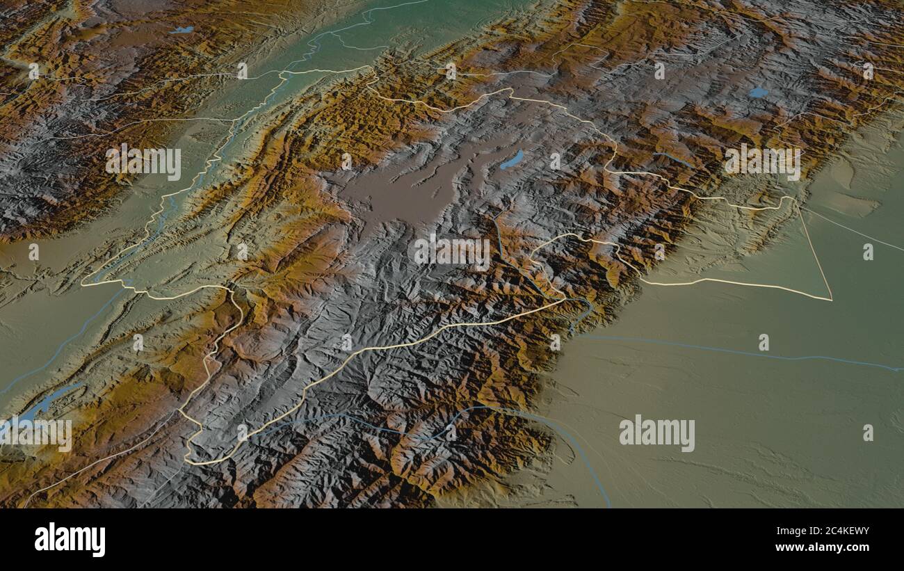 Zoom in on Cundinamarca (department of Colombia) outlined. Oblique ...