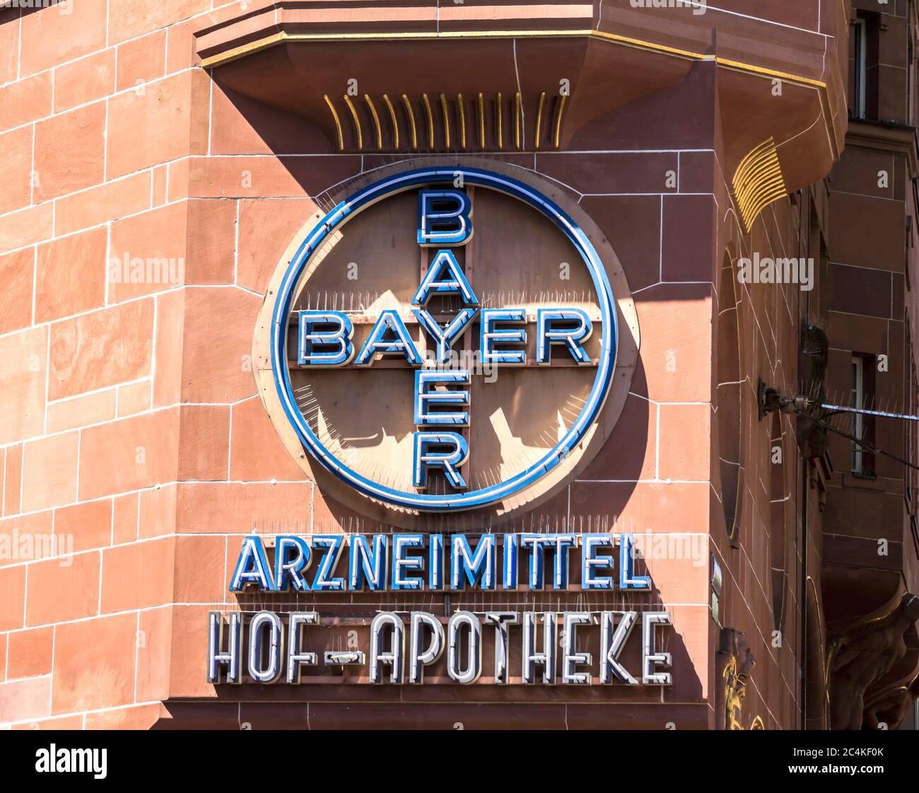 Karlsruhe, Germany - July 4, 2019: Bayer sign light board in Karlsruhe ...