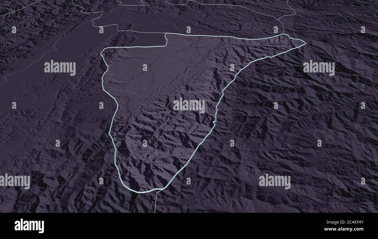 Zoom in on Quindío (department of Colombia) outlined. Oblique ...