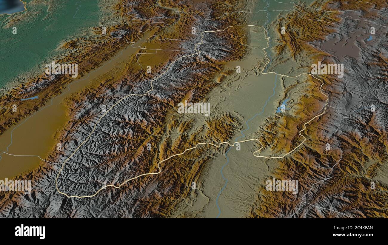 Zoom in on Tolima (department of Colombia) outlined. Oblique ...
