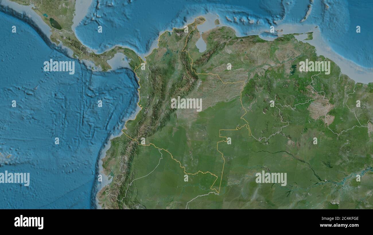 Outlined shape of the Colombia area. Satellite imagery. 3D rendering ...