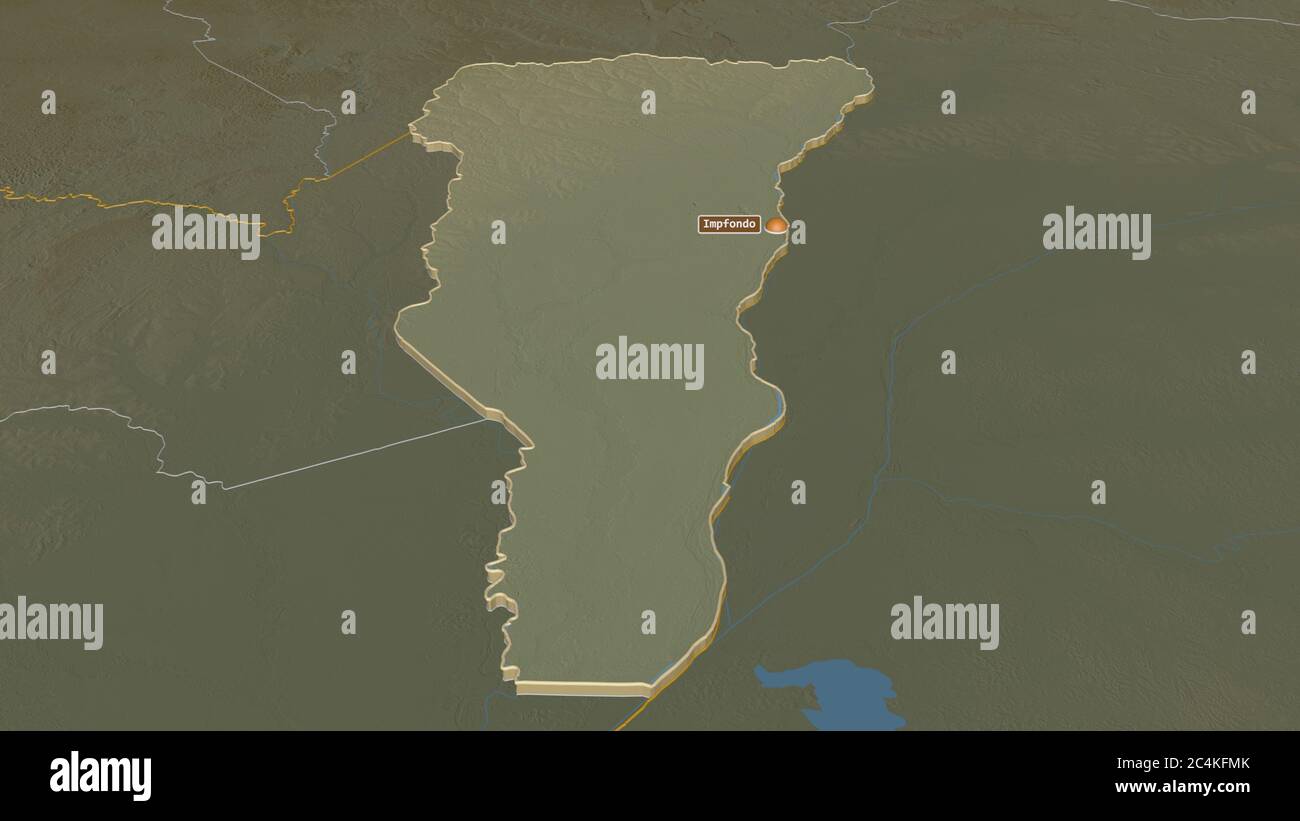Zoom in on Likouala (region of Republic of Congo) extruded. Oblique ...