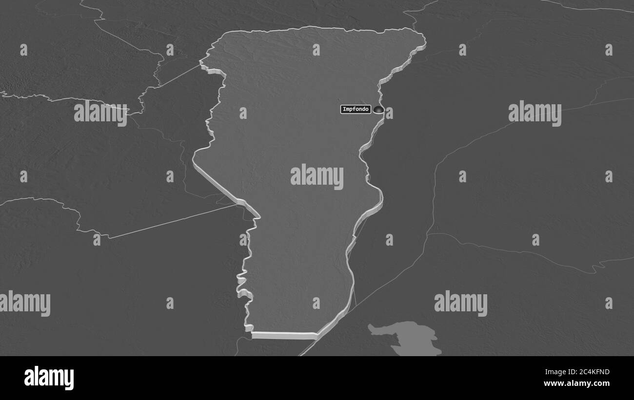 Zoom in on Likouala (region of Republic of Congo) extruded. Oblique ...