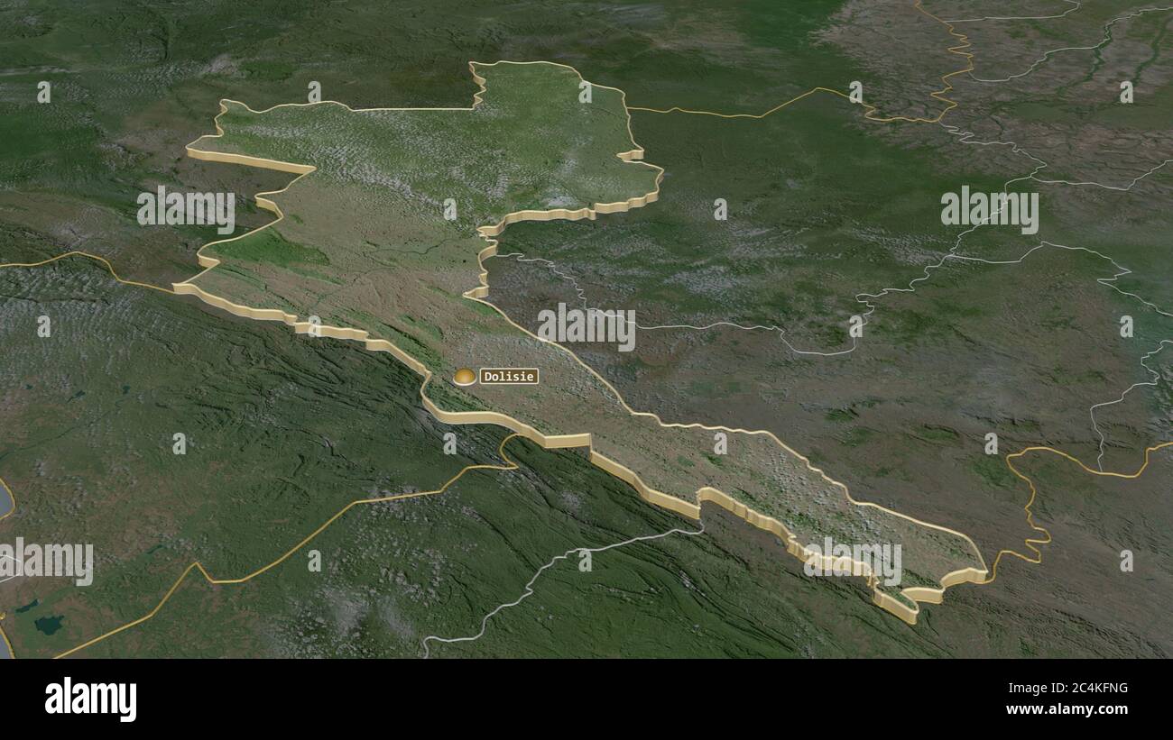 Zoom in on Niari (region of Republic of Congo) extruded. Oblique ...