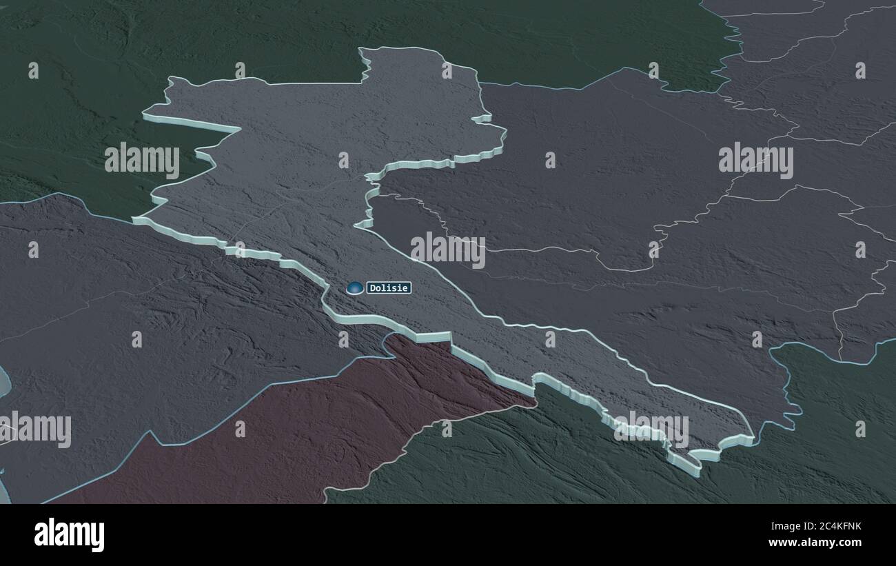 Zoom in on Niari (region of Republic of Congo) extruded. Oblique ...