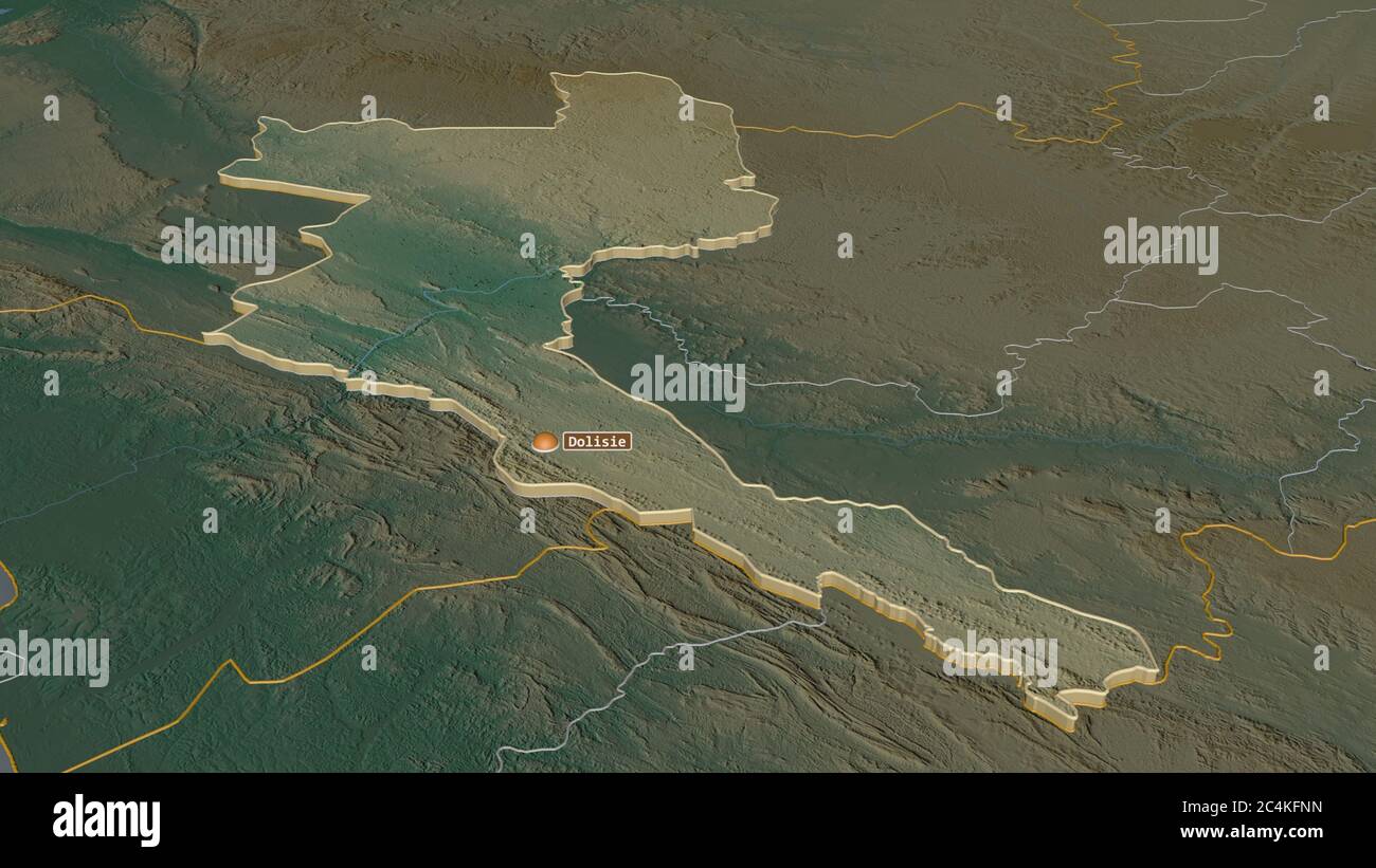 Zoom in on Niari (region of Republic of Congo) extruded. Oblique ...