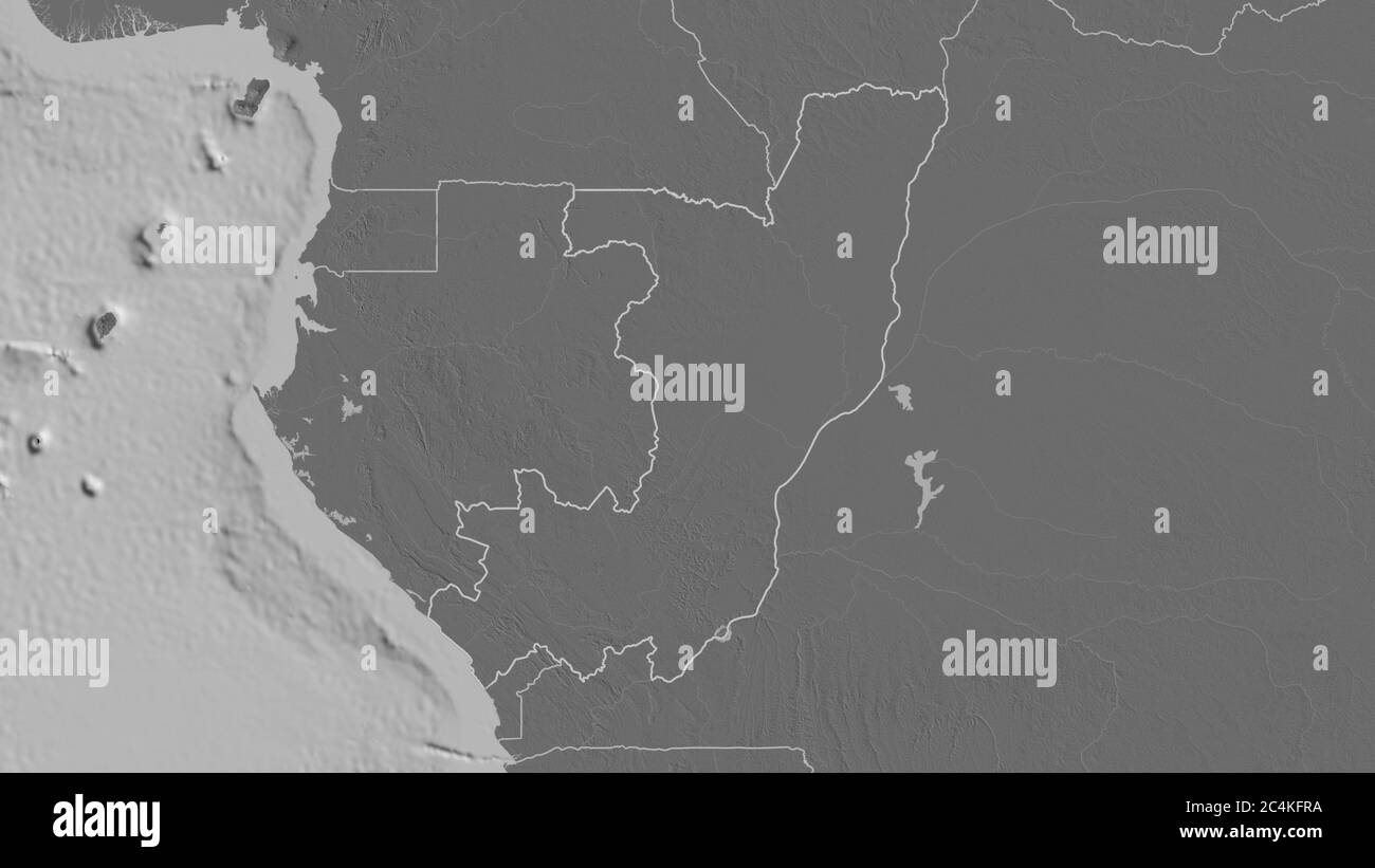 Outlined shape of the Republic of Congo area. Bilevel elevation map ...