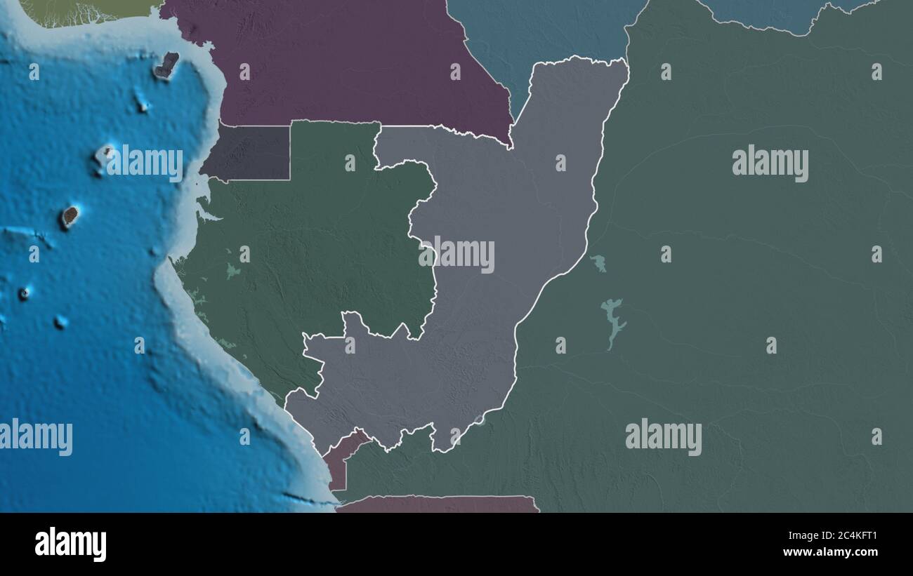 Outlined shape of the Republic of Congo area. Colored and bumped map of ...