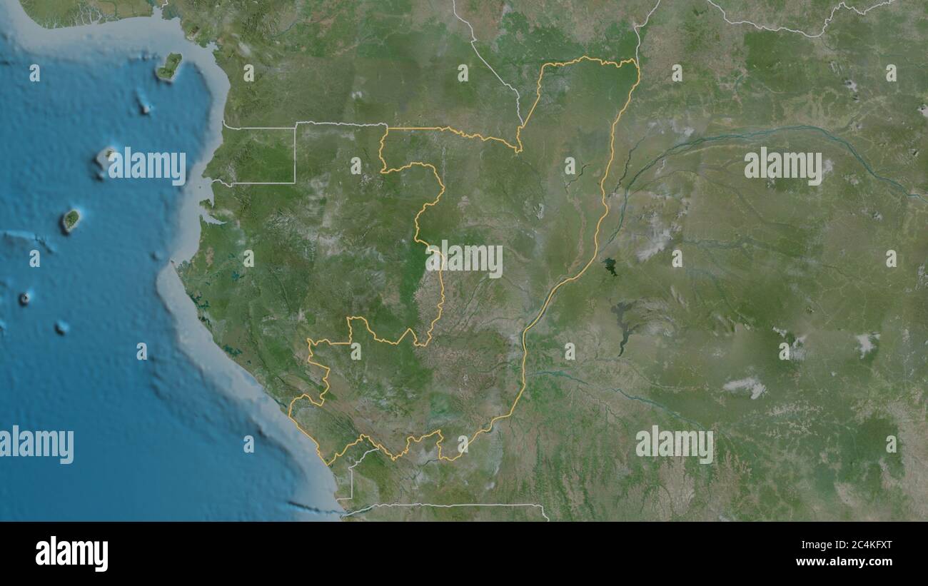 Outlined shape of the Republic of Congo area. Satellite imagery. 3D ...