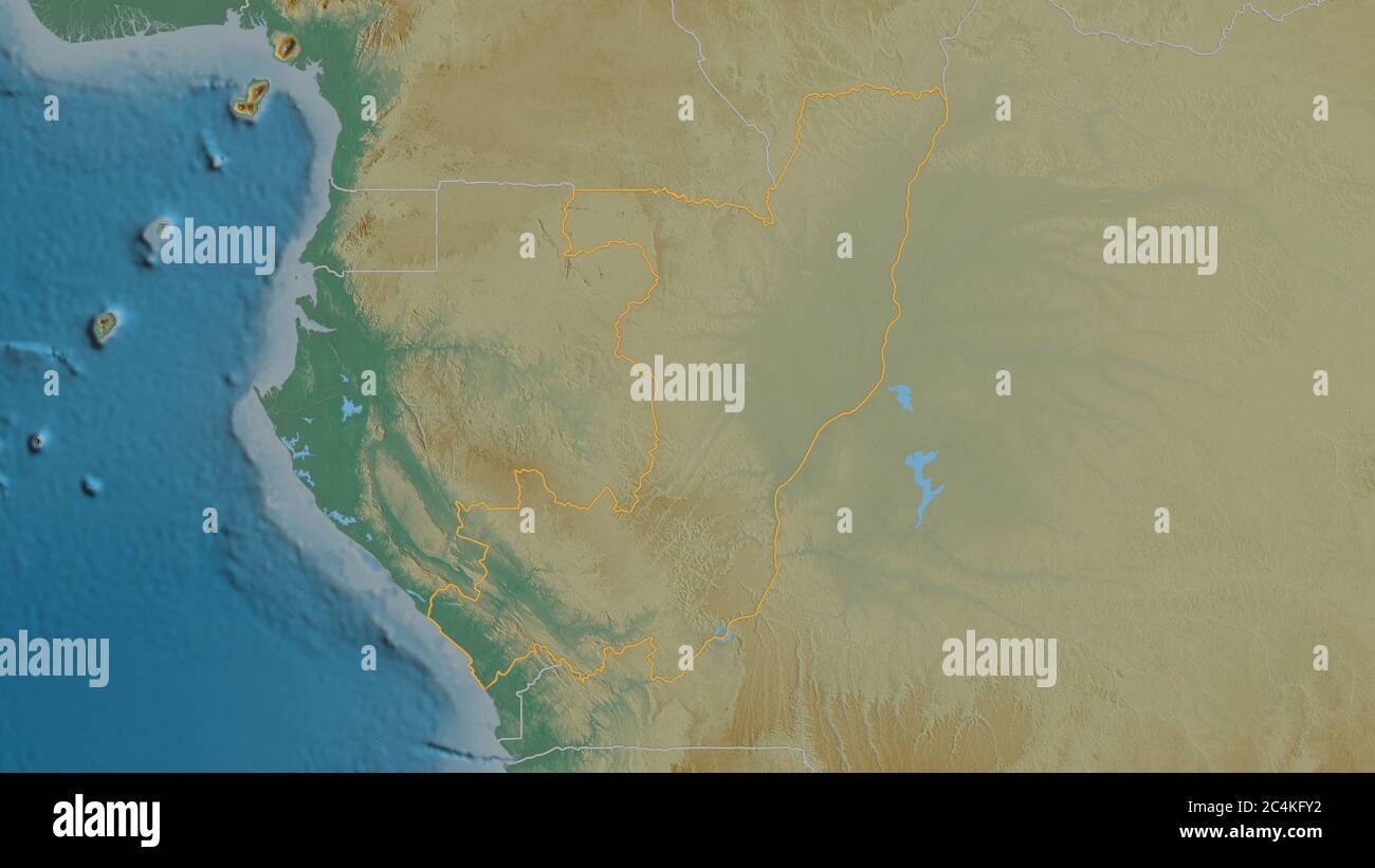 Outlined shape of the Republic of Congo area. Topographic relief map ...