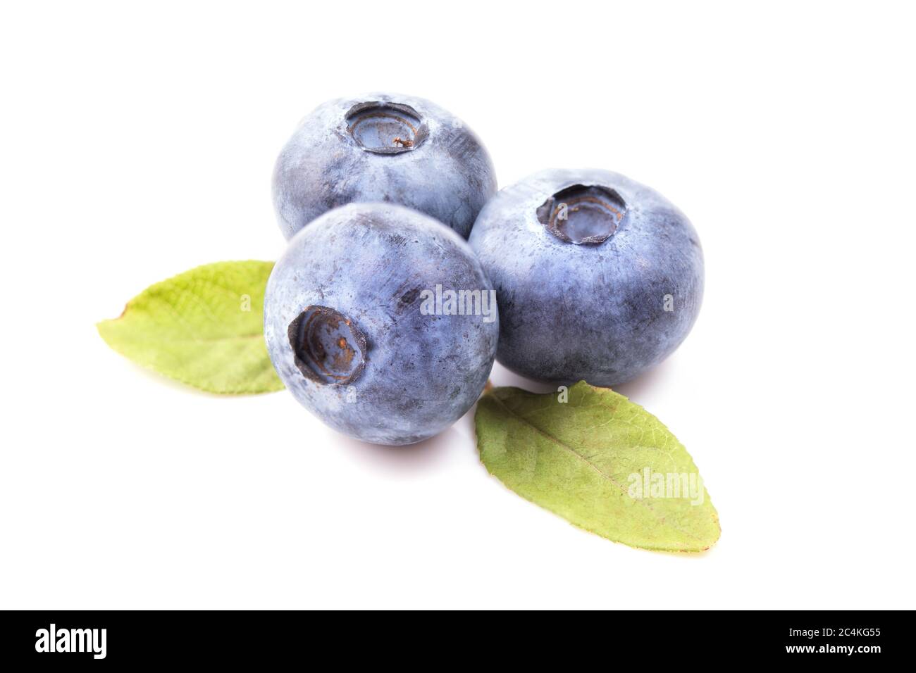 Fresh ripe garden Blueberries with green leaves isolated on white ...