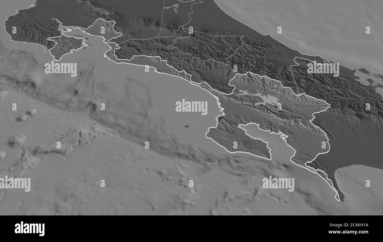 Zoom in on Puntarenas (province of Costa Rica) outlined. Oblique ...