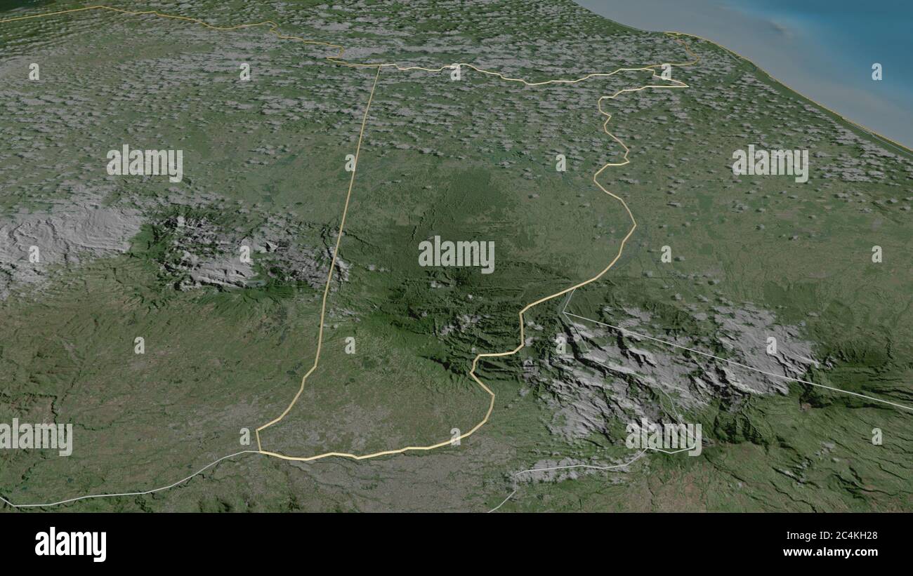 Zoom in on Heredia (province of Costa Rica) outlined. Oblique ...