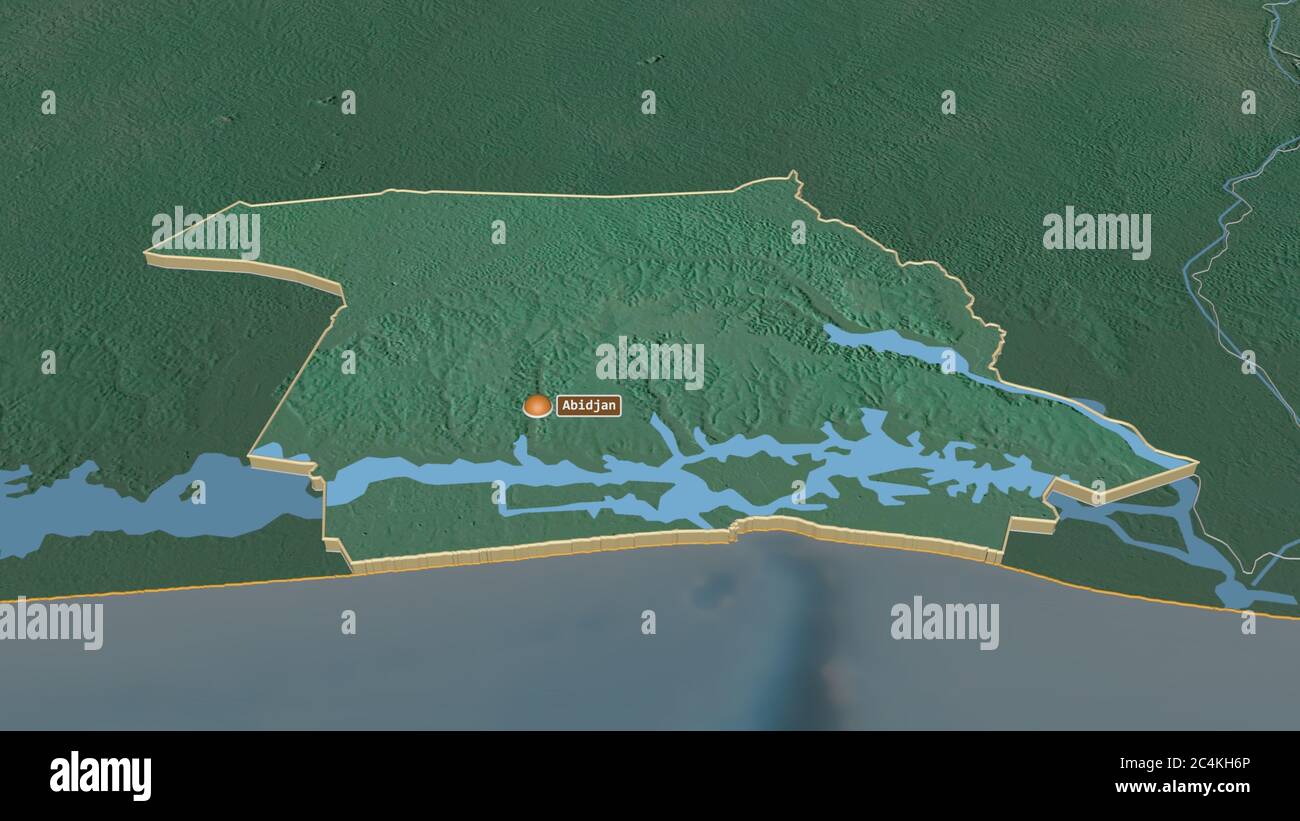 Zoom in on Abidjan (autonomous district of Côte d'Ivoire) extruded ...