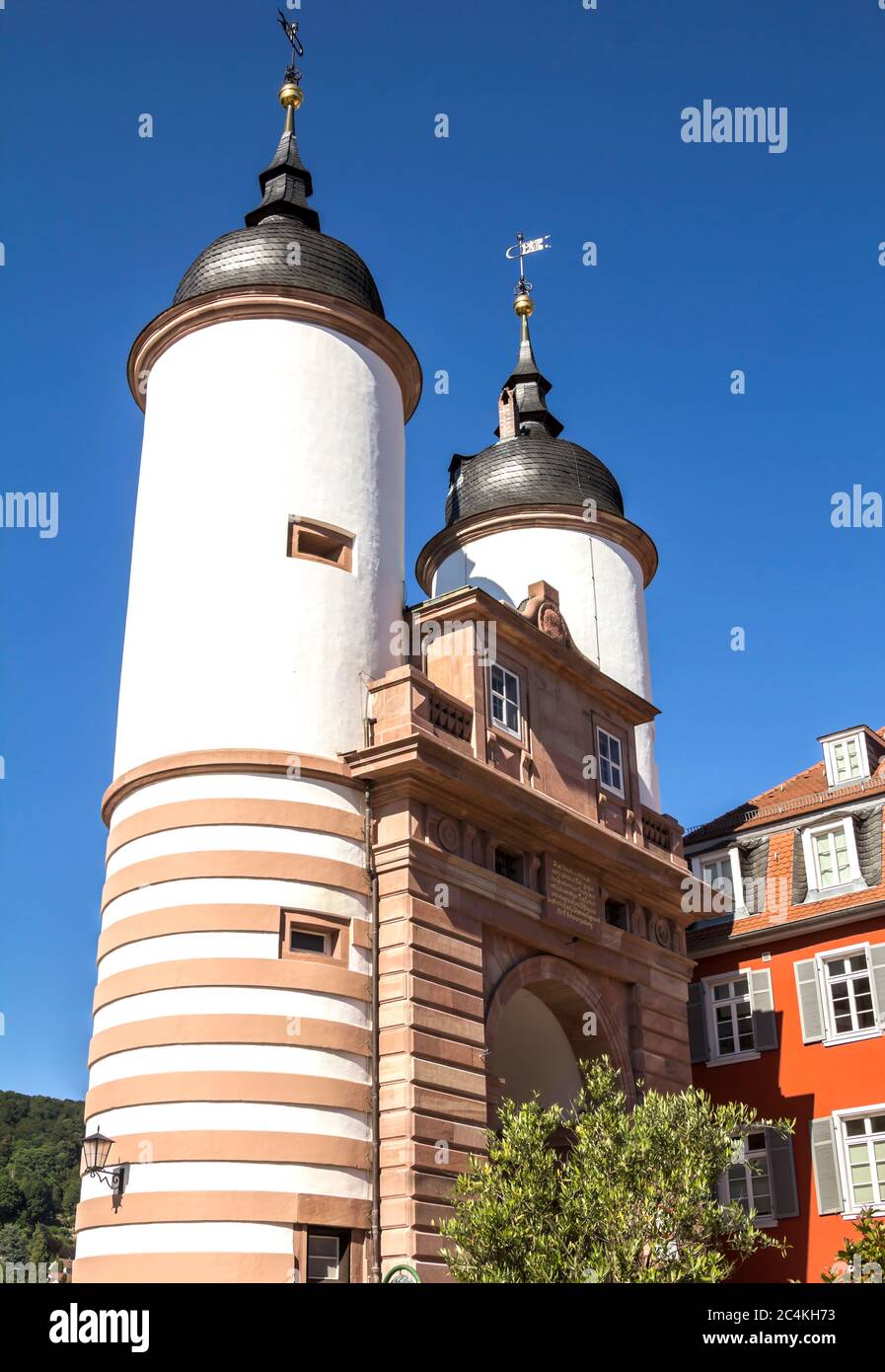 Heidelberg, Germany - Carl Theodore bridge with iconic twin towers and ...