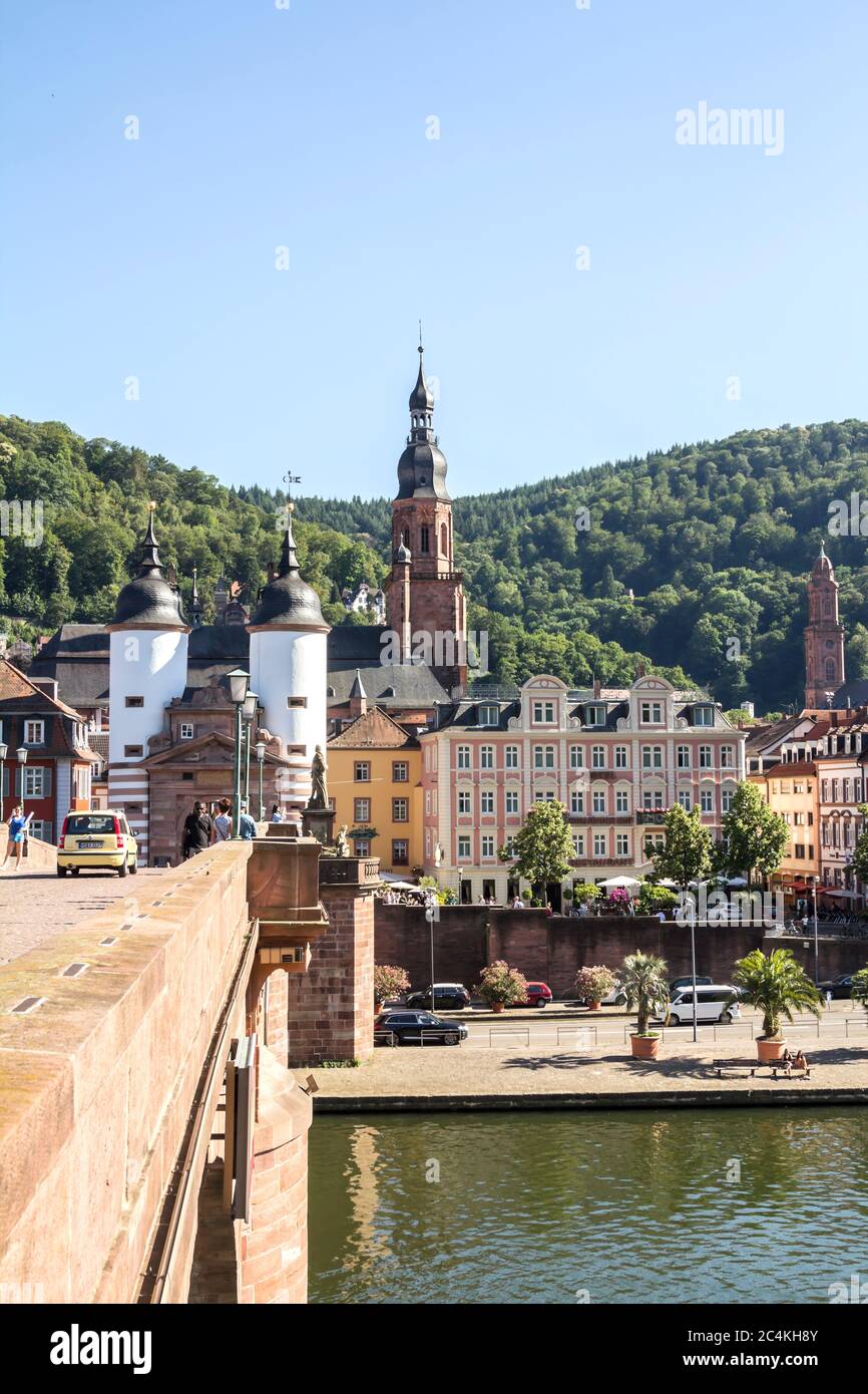 Heidelberg, Germany - Carl Theodore bridge with iconic twin towers and ...