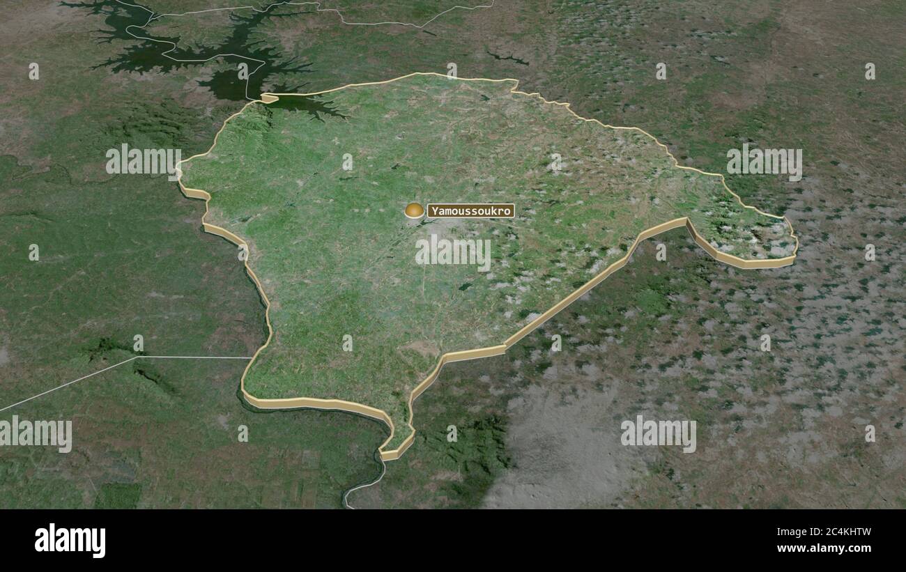 Zoom in on Yamoussoukro (autonomous district of Côte d'Ivoire) extruded ...