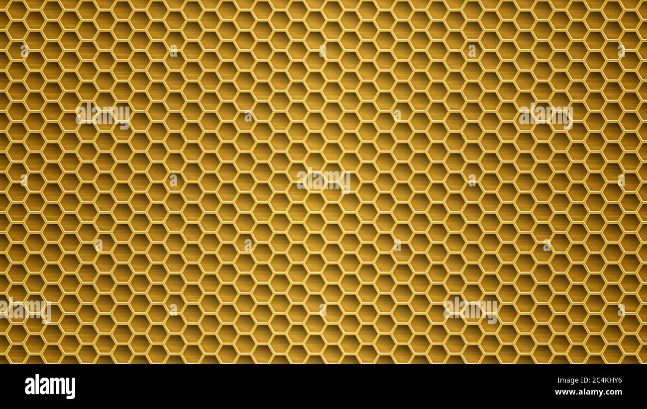 Abstract metal background with hexagonal holes in yellow colors Stock ...