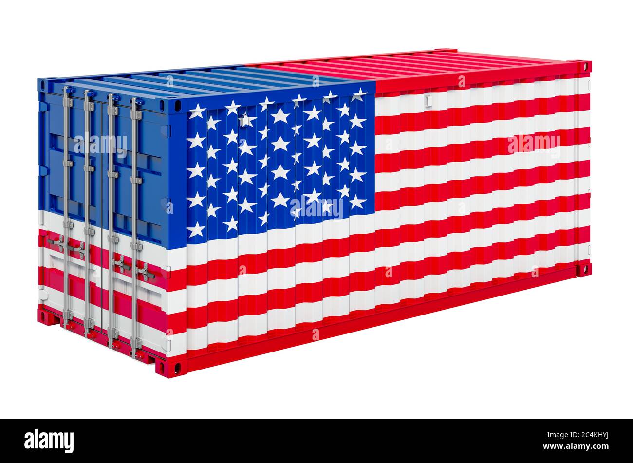 Cargo container with the USA flag, 3d rendering isolated on white ...