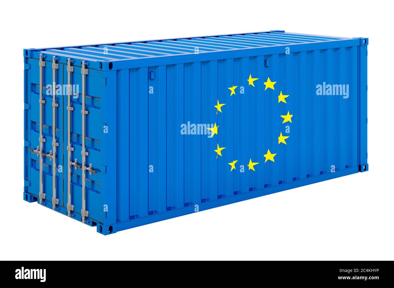 Cargo container with the EU flag, 3d rendering isolated on white ...