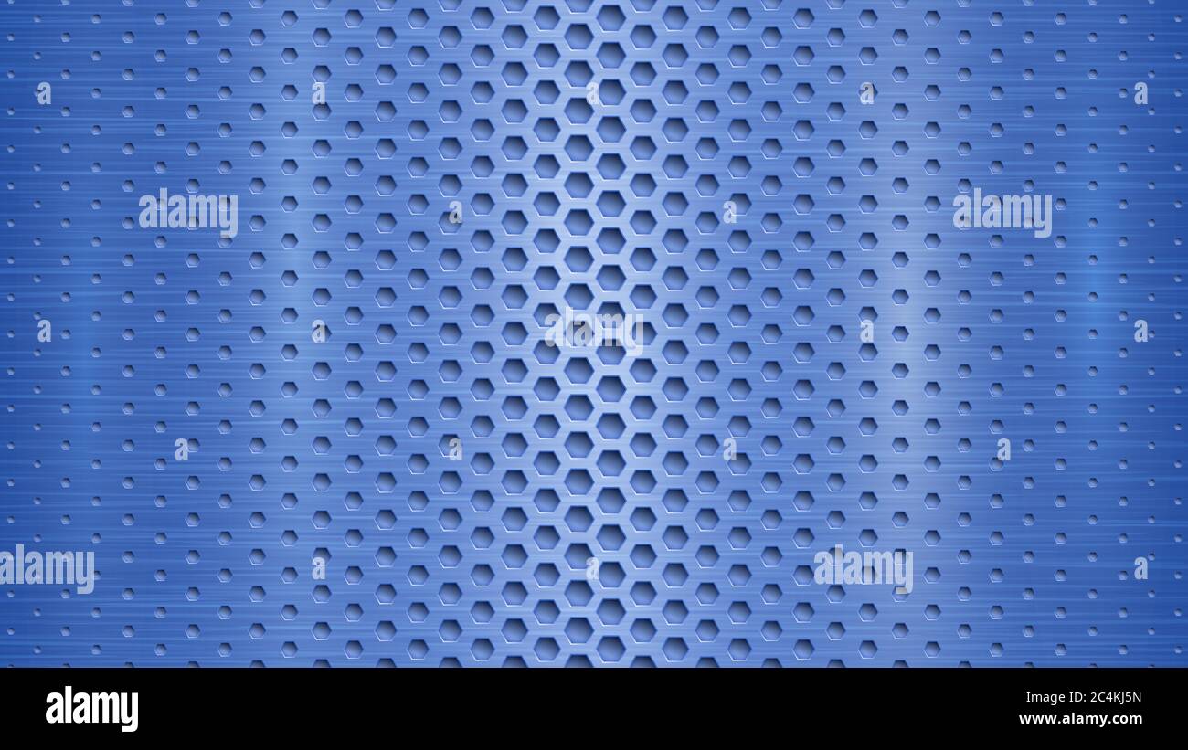 Abstract metal background with hexagonal holes in blue colors Stock ...