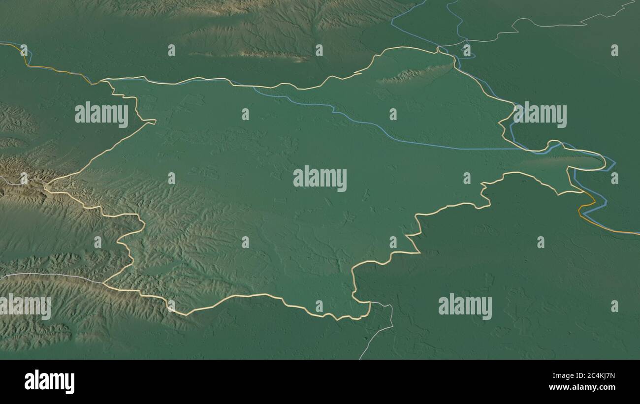 Zoom in on Osjecko-Baranjska (county of Croatia) outlined. Oblique ...