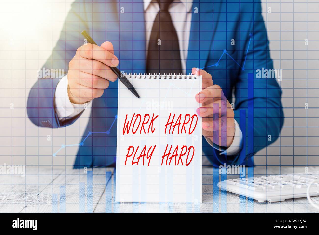 Writing note showing Work Hard Play Hard. Business concept for diligent ...