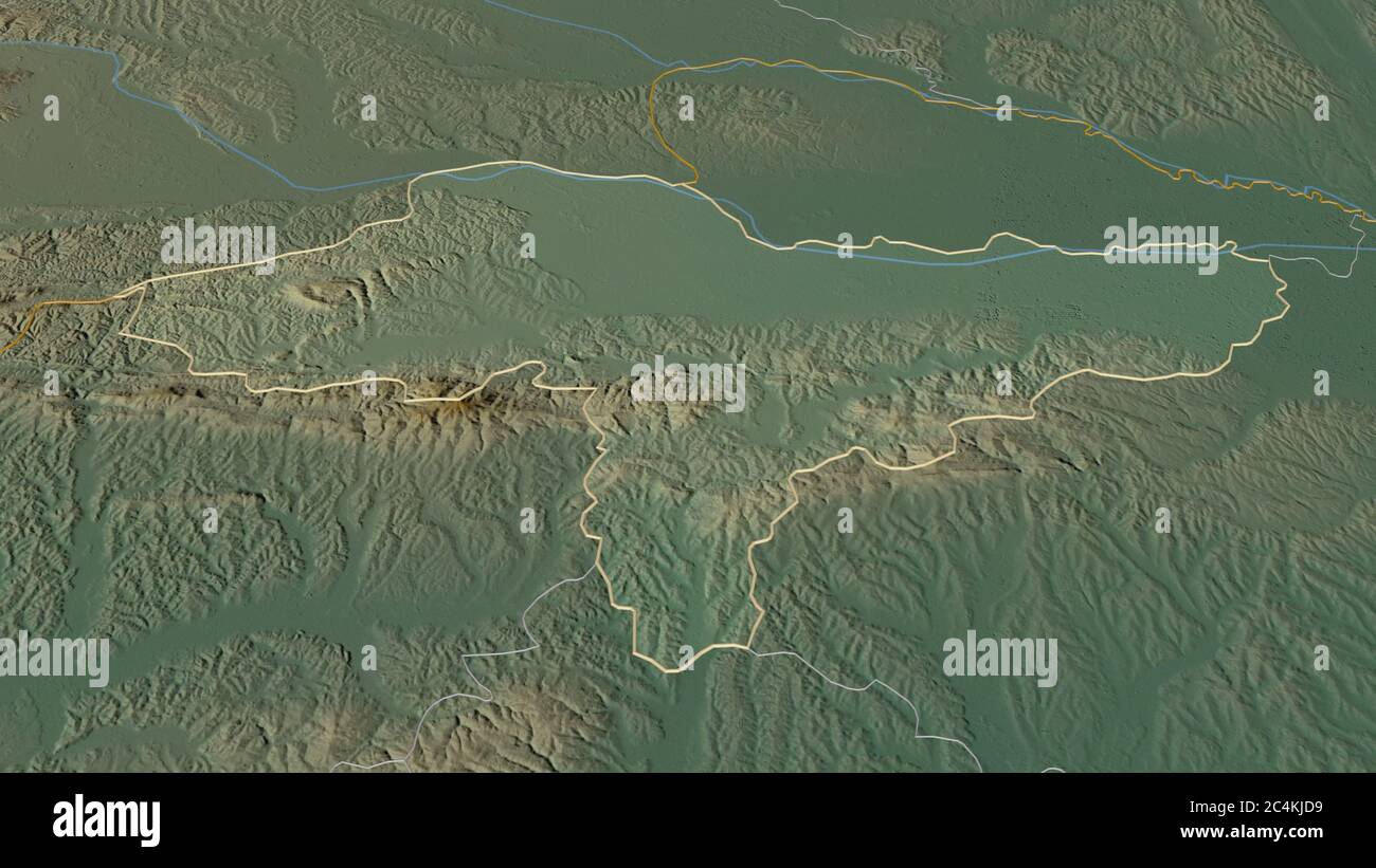 Zoom in on Varaždinska (county of Croatia) outlined. Oblique ...