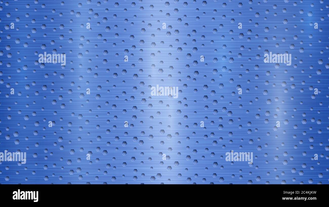 Abstract metal background with hexagonal holes in blue colors Stock ...