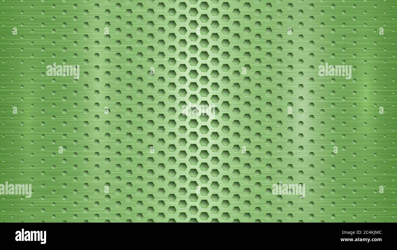 Abstract metal background with hexagonal holes in green colors Stock ...