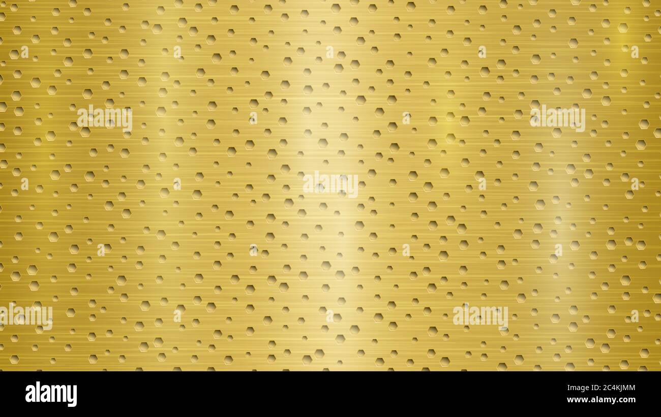 Abstract metal background with hexagonal holes in yellow colors Stock ...