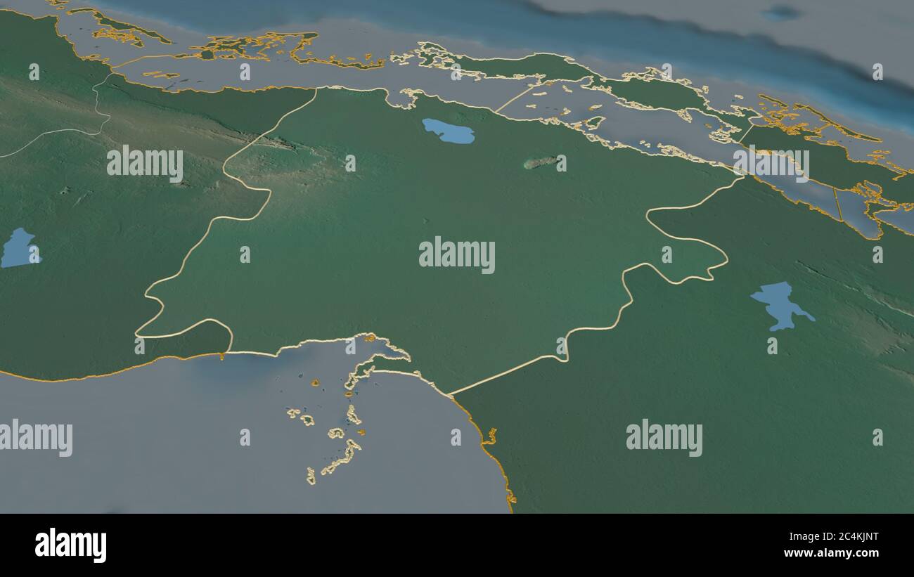 Zoom in on Ciego de Ávila (province of Cuba) outlined. Oblique ...