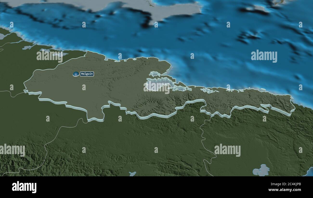 Zoom in on Holguín (province of Cuba) extruded. Oblique perspective ...
