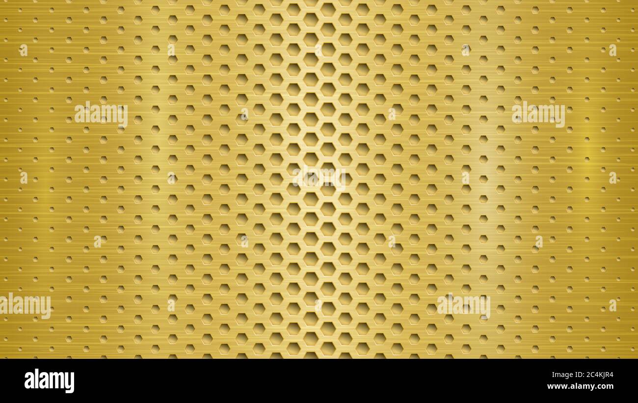 Abstract metal background with hexagonal holes in yellow colors Stock ...