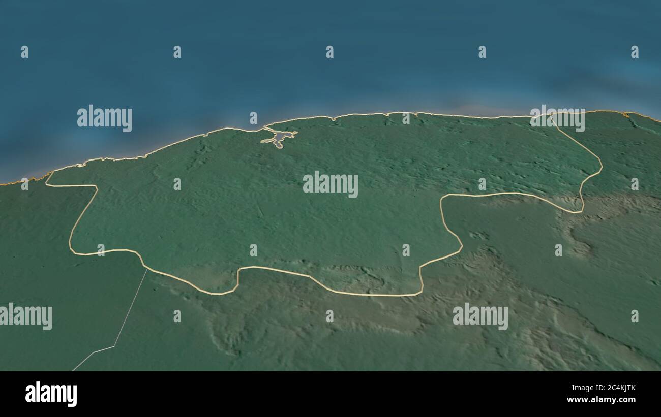 Zoom in on La Habana (province of Cuba) outlined. Oblique perspective ...