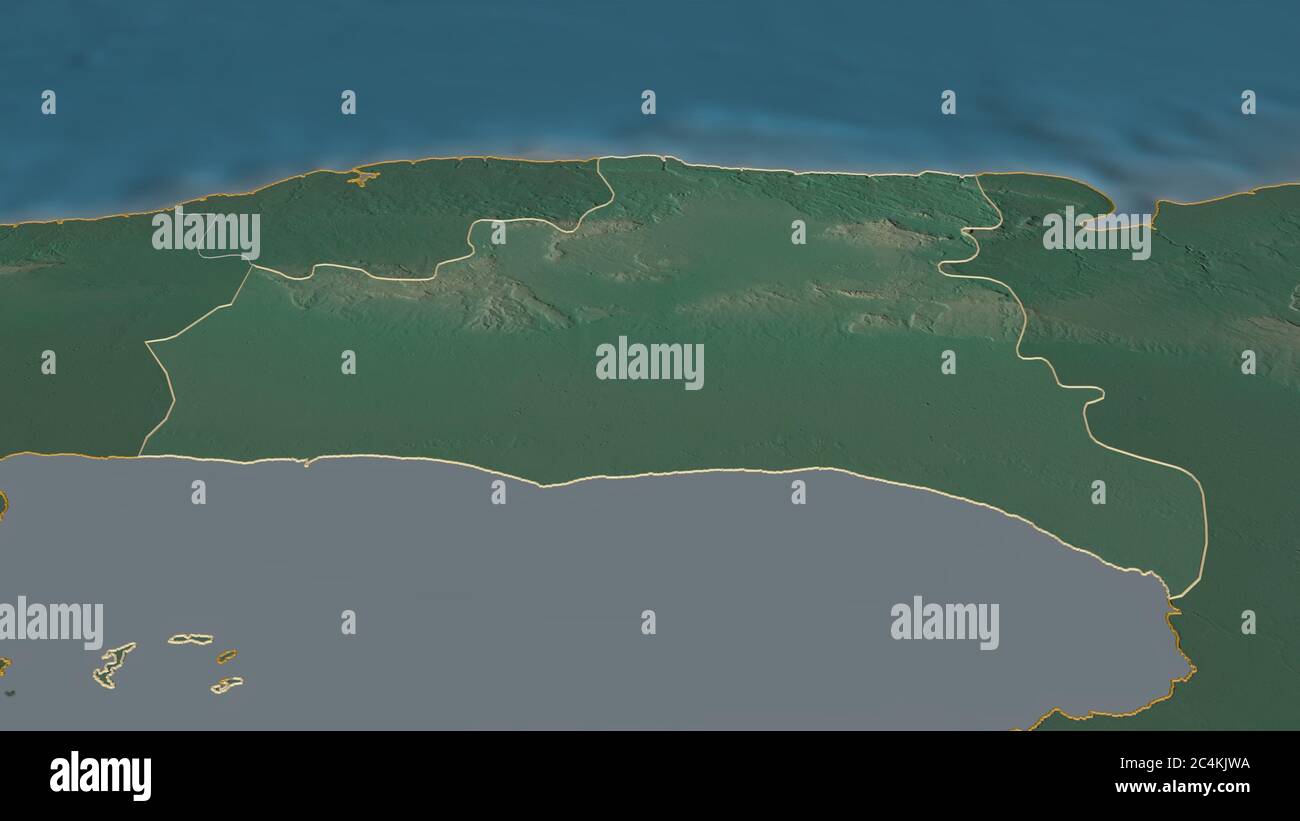 Zoom in on Mayabeque (province of Cuba) outlined. Oblique perspective ...