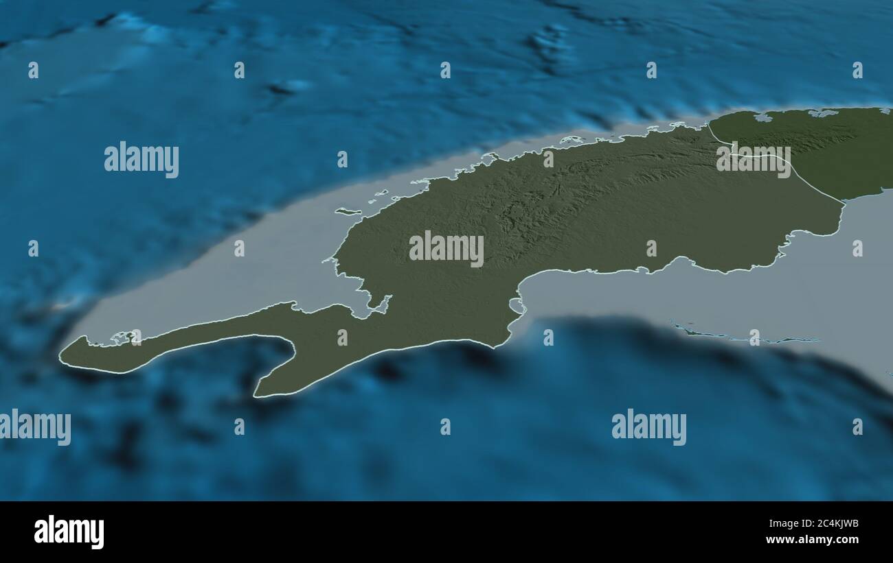 Zoom in on Pinar del Río (province of Cuba) outlined. Oblique ...