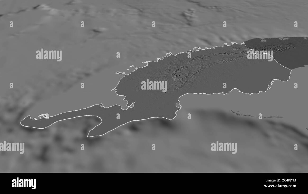 Zoom in on Pinar del Río (province of Cuba) outlined. Oblique ...