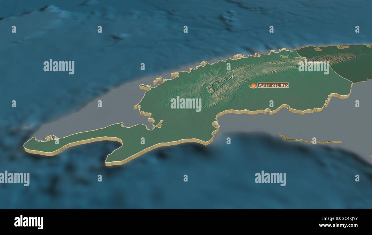 Zoom in on Pinar del Río (province of Cuba) extruded. Oblique ...