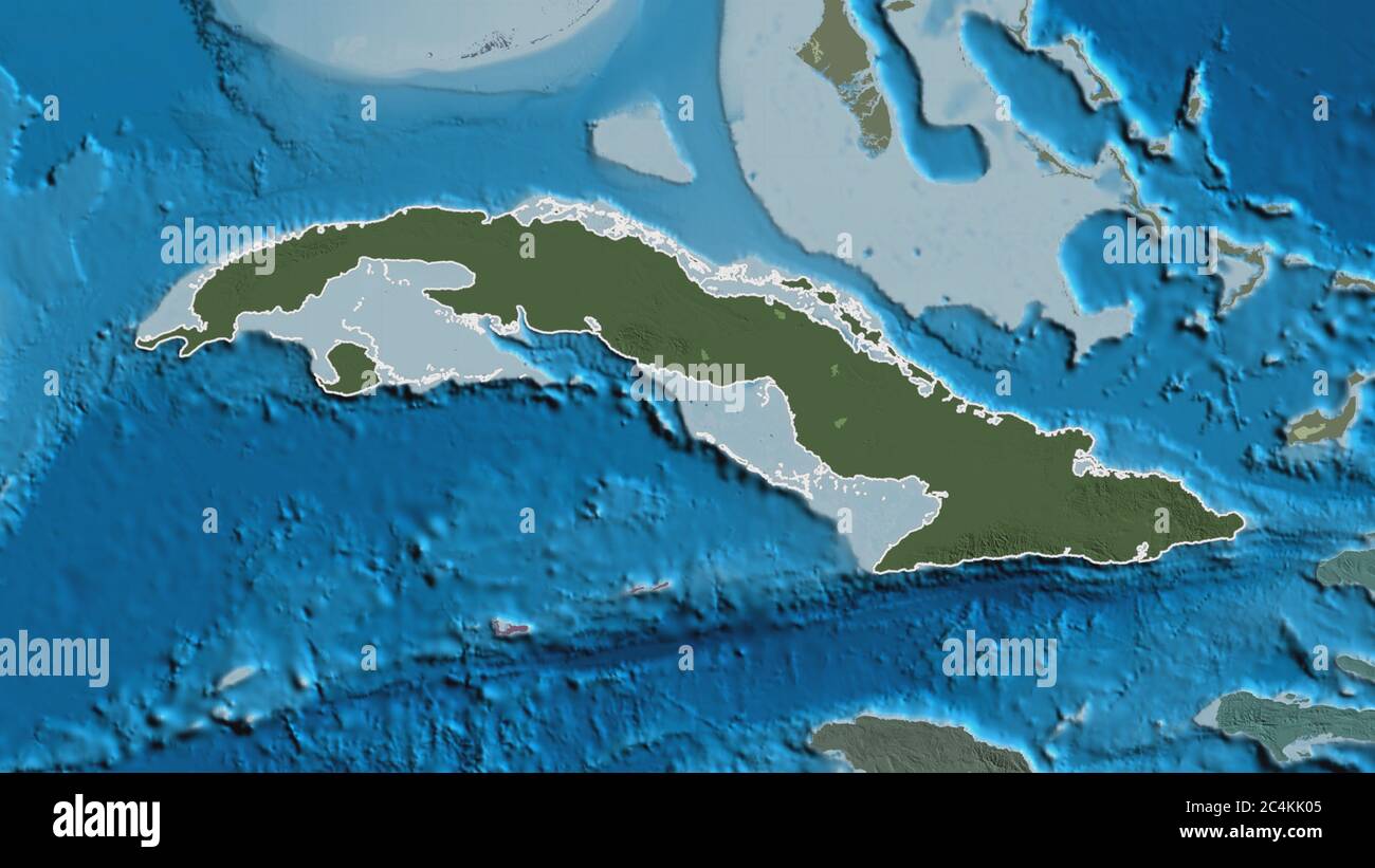 Outlined shape of the Cuba area. Colored and bumped map of the ...