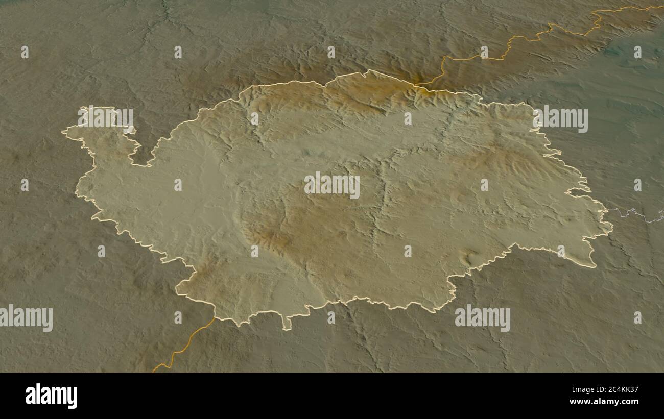 Zoom in on Karlovarský (region of Czech Republic) outlined. Oblique ...