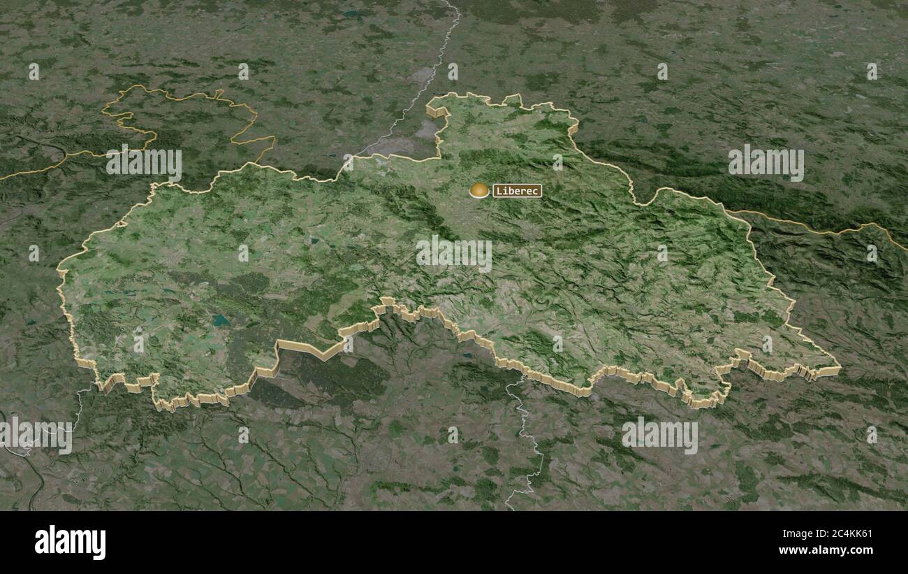 Zoom in on Liberecký (region of Czech Republic) extruded. Oblique ...