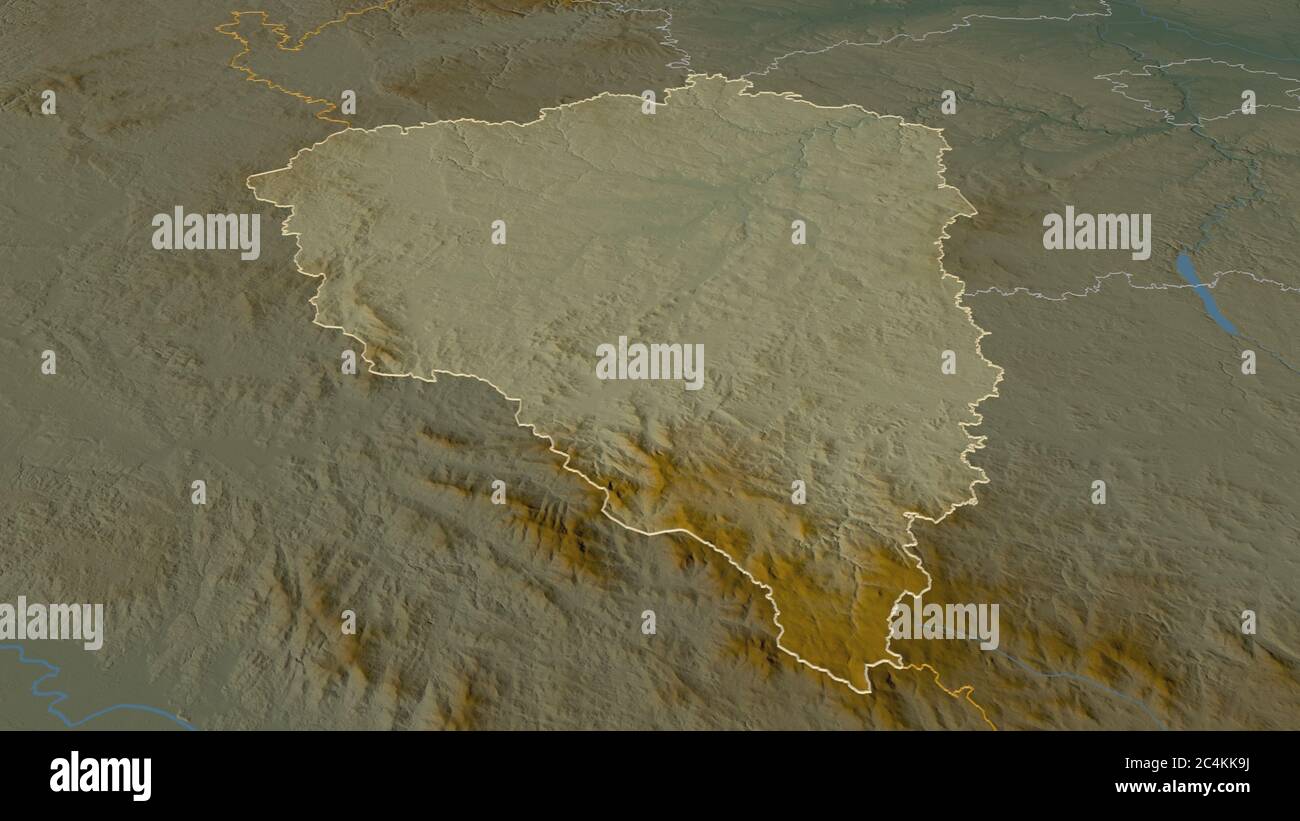 Zoom in on Plzeňský (region of Czech Republic) outlined. Oblique ...