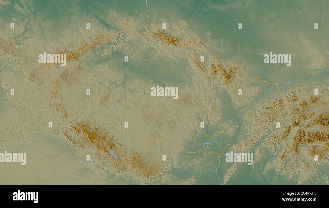 Outlined shape of the Czech Republic area. Topographic relief map with ...